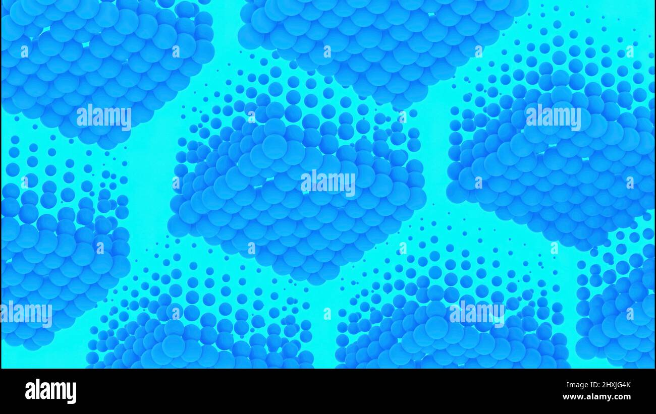 Abstract geometric clouds in a form of a cube of small bubbles ...