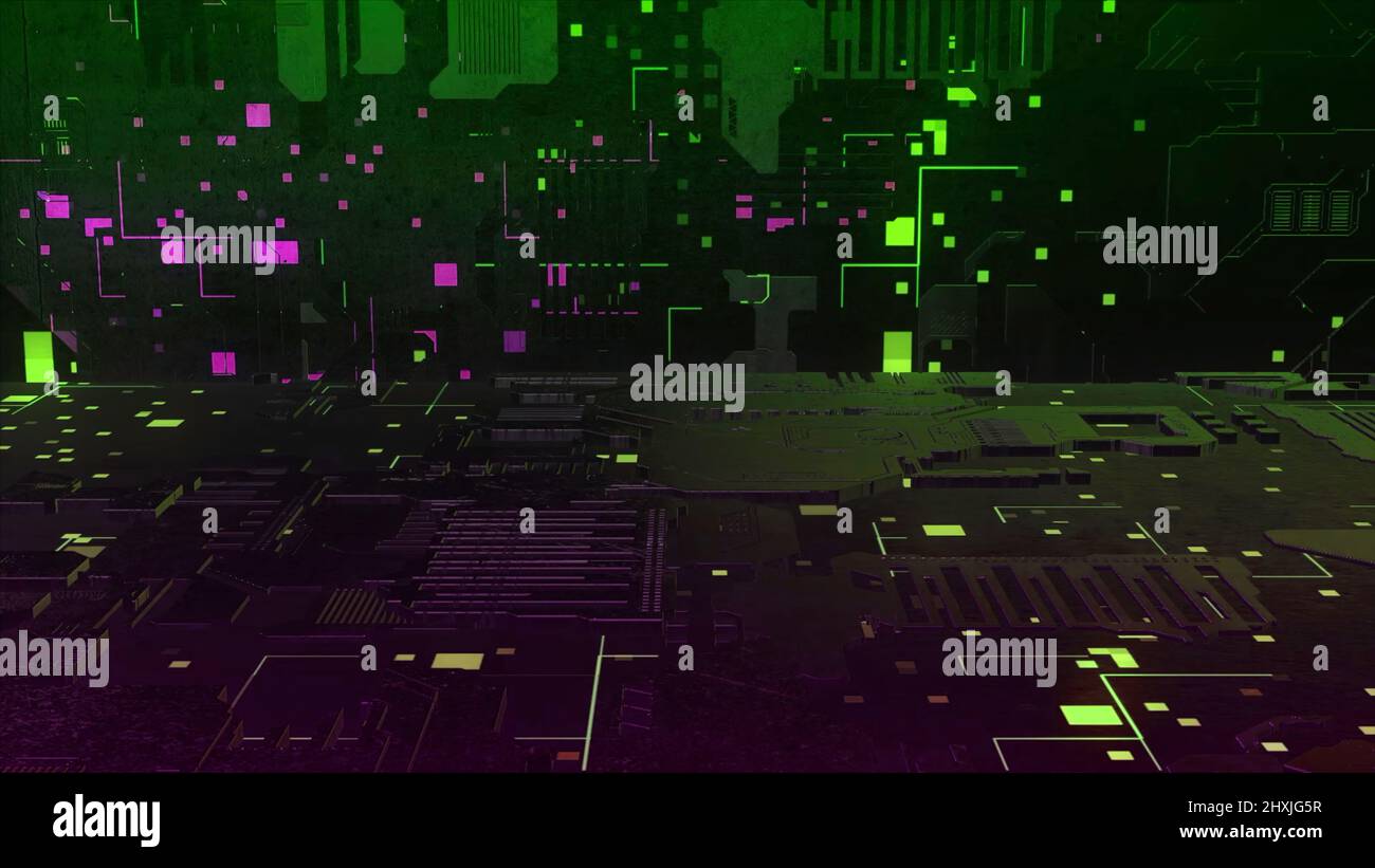 Flying inside cyberspace with beautiful abstract digital particles ...