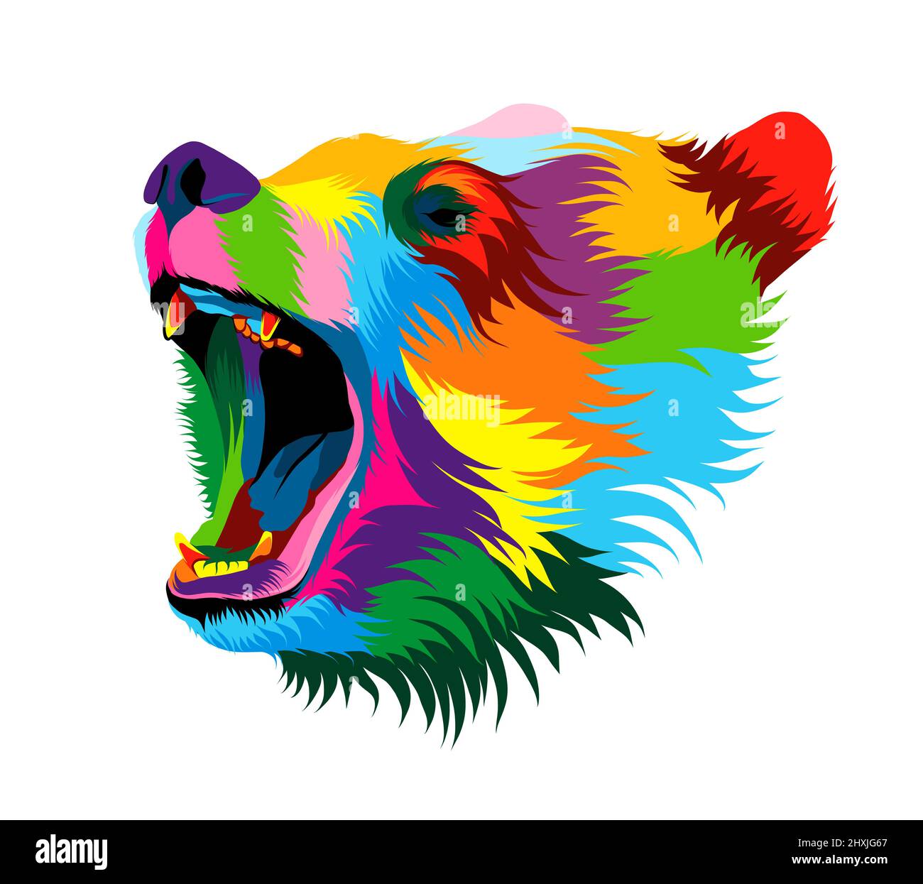 Abstract bear head portrait from multicolored paints. Colored drawing ...