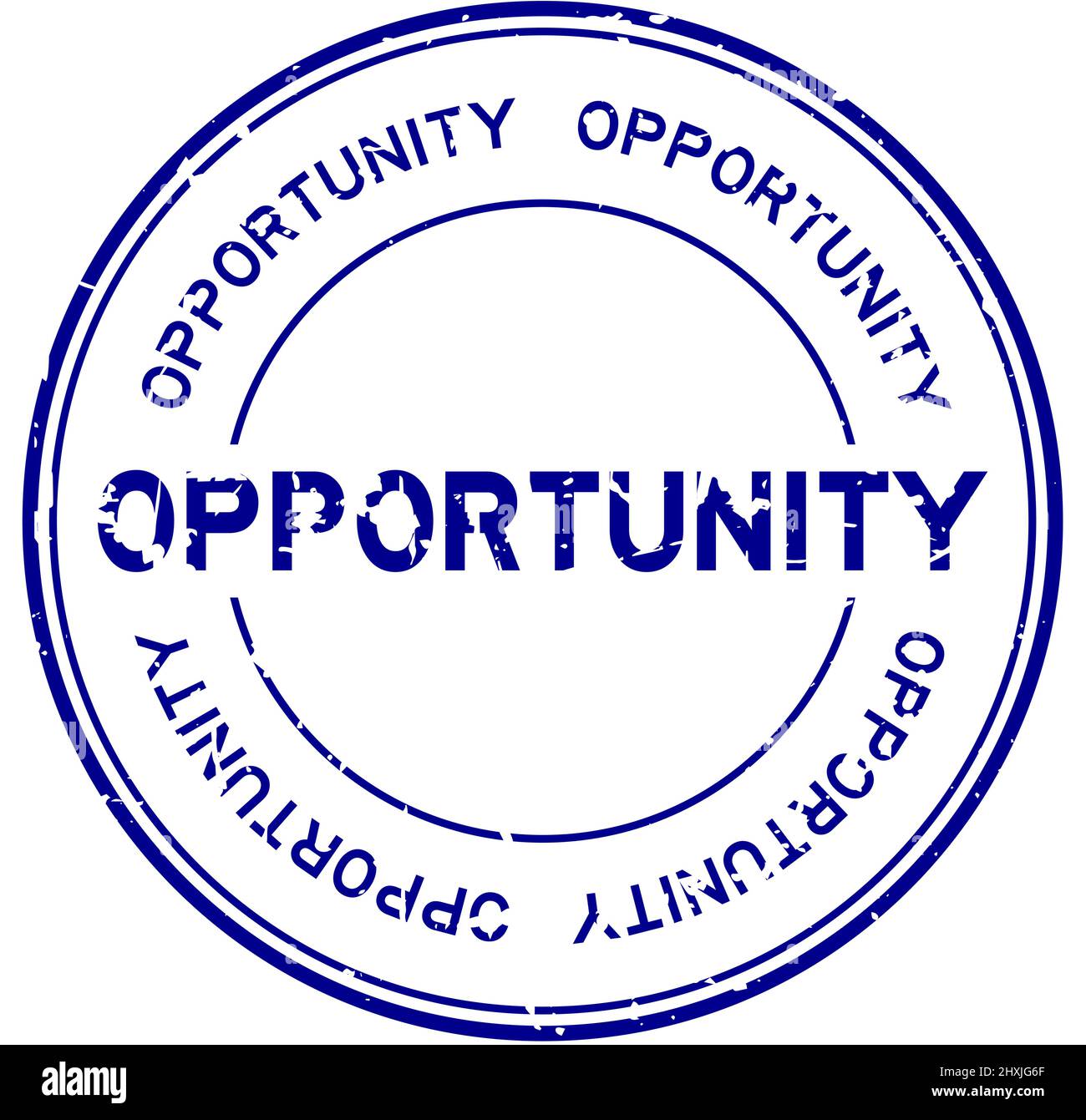 Grunge blue opportunity word round rubber seal stamp on white ...