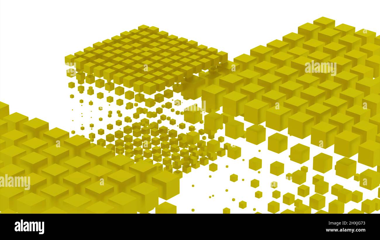 Cubes move up and down. Design. Lot of cubes of different sizes are ...