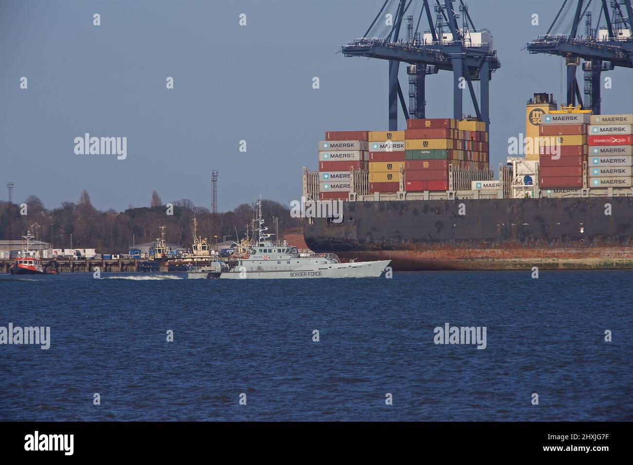 Border Force patrol vessel HMC Vigilant passing through Harwich Haven ...
