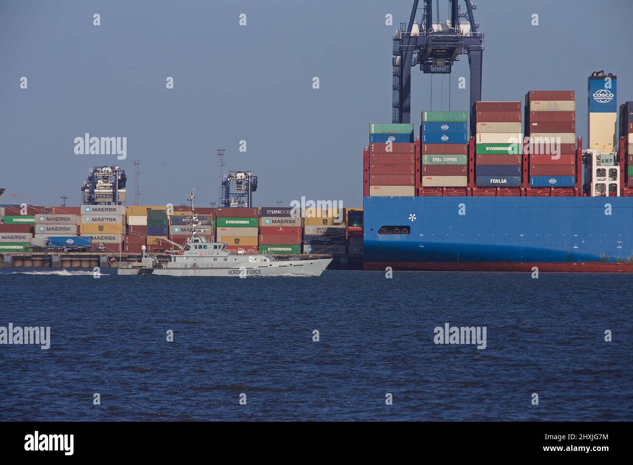 Border Force patrol vessel HMC Vigilant passing through Harwich Haven ...