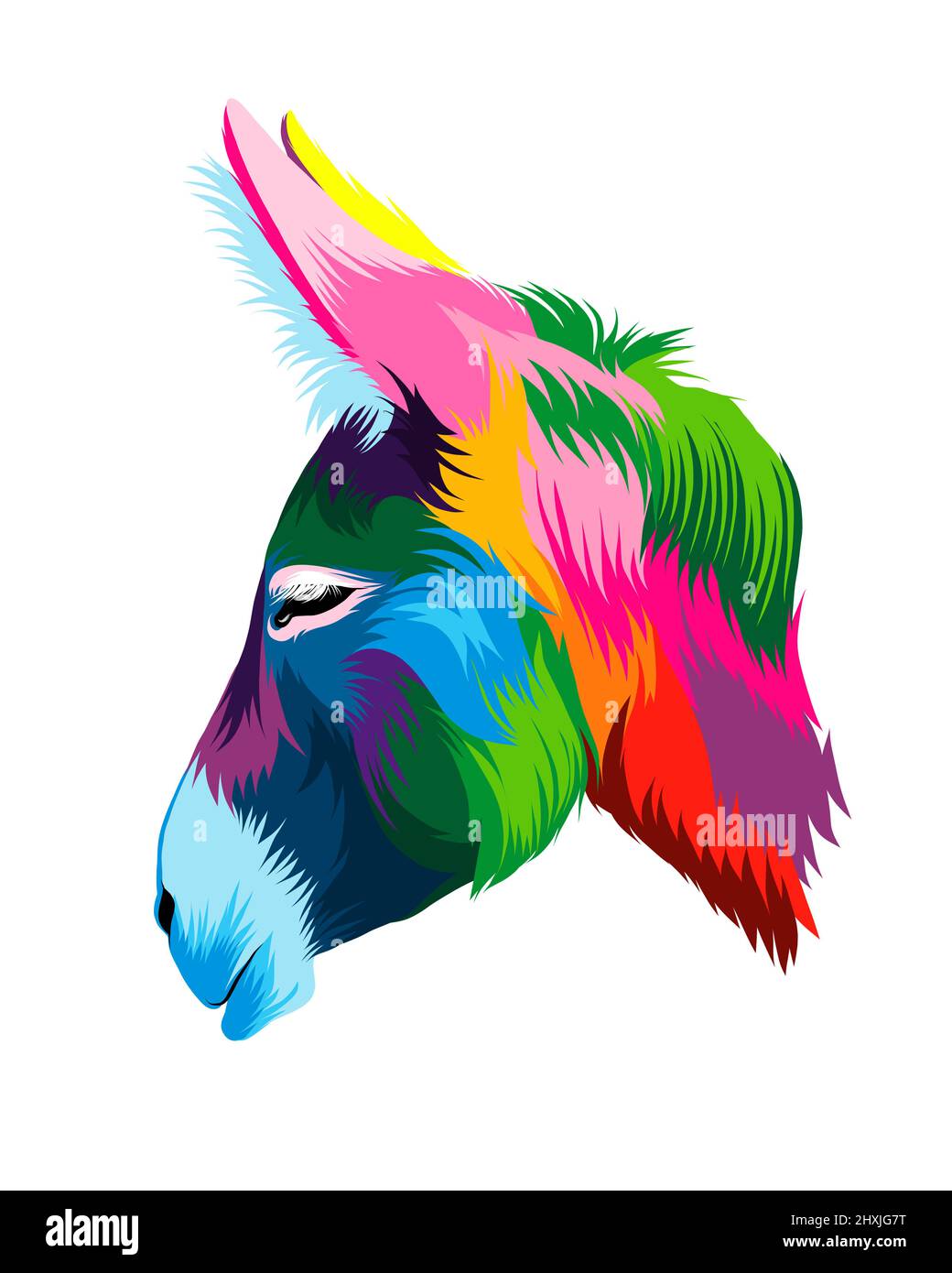 Abstract Donkey head portrait from multicolored paints. Colored drawing ...