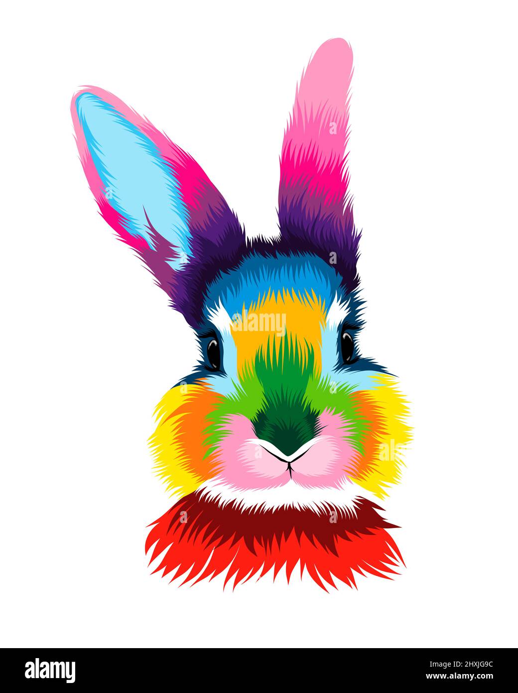 Abstract rabbit head portrait, hare from multicolored paints. Colored ...