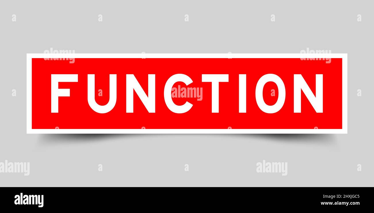 Square label banner with word function in red color on gray background ...