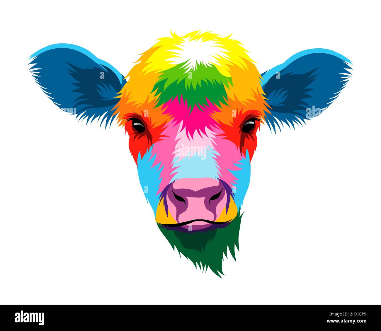 Abstract brown cow head portrait from multicolored paints. Colored ...