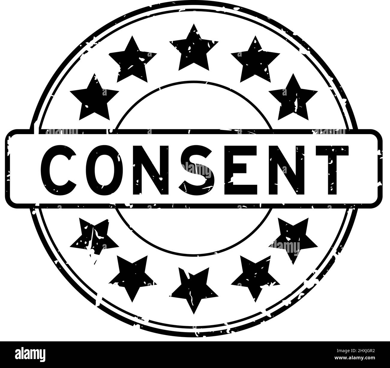 Grunge black consent word with star icon round rubber seal stamp on ...