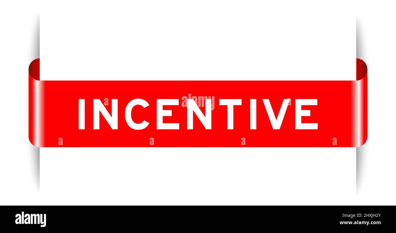 Red color inserted label banner with word incentive on white background ...
