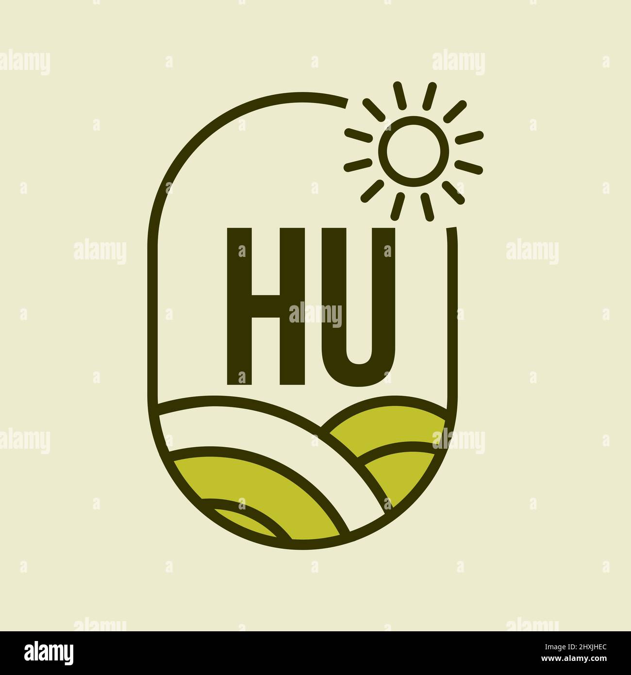 Agriculture Logo On Letter HU Emblem Template. Letter HU Agro Farm ...