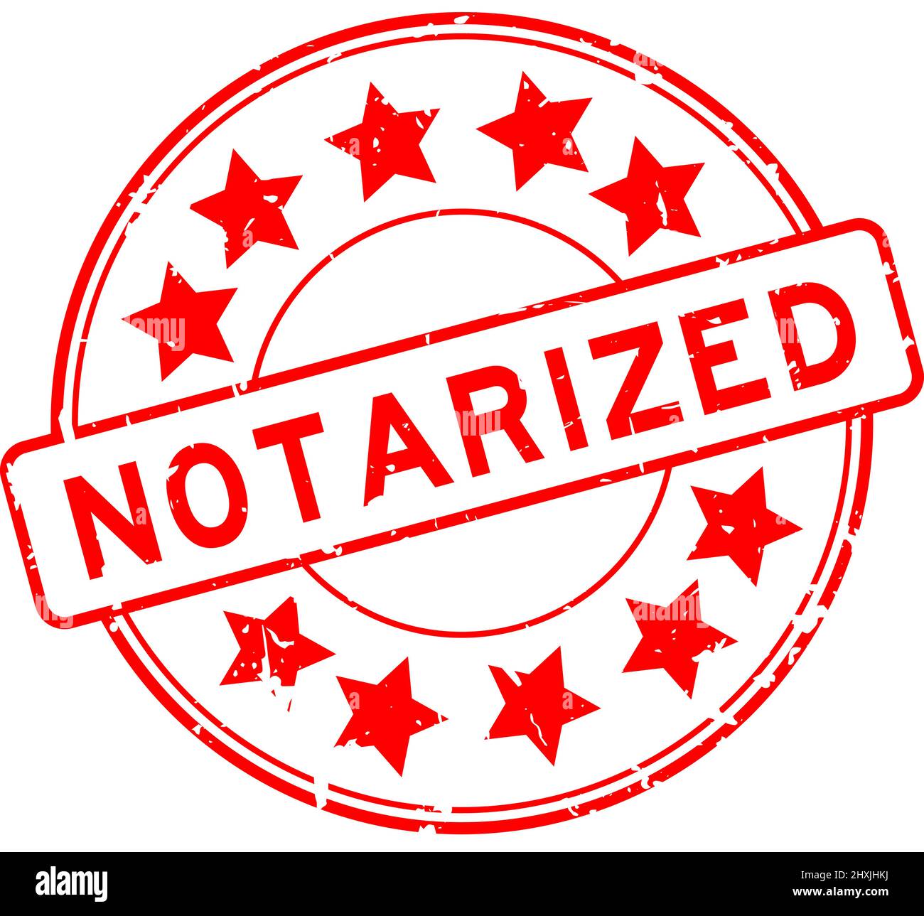 Grunge red notarized word with star icon round rubber seal stamp on ...