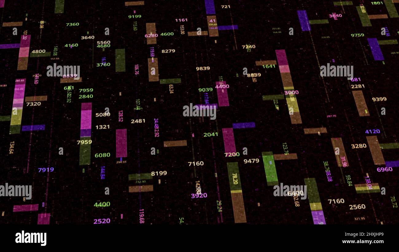 Vertically flowing geometric shapes and different digits, seamless loop ...