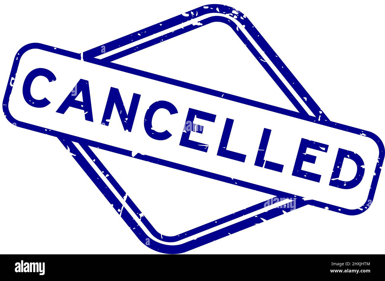 Grunge blue cancelled word rubber square seal stamp on white background ...