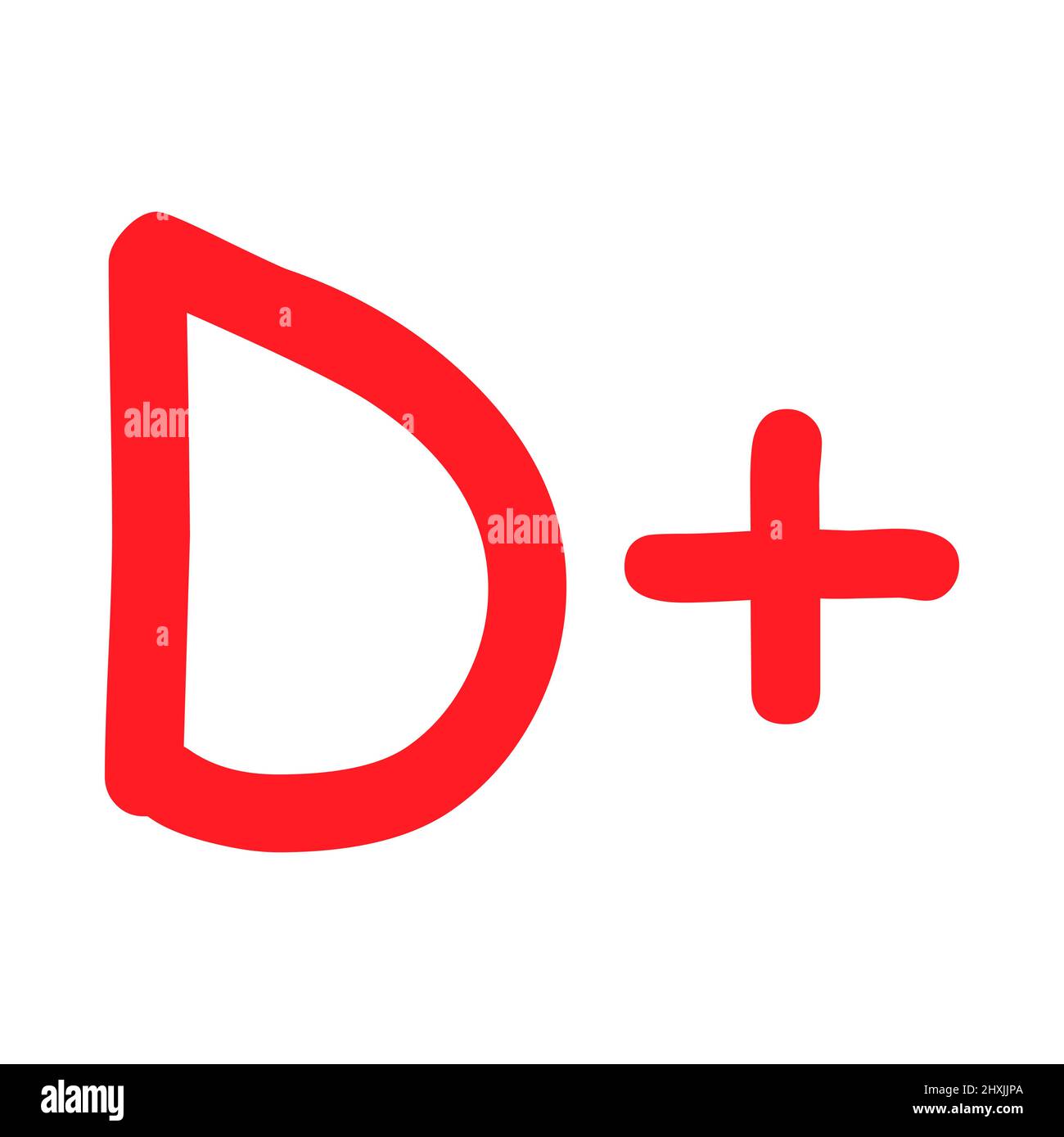 Grade result D plus. Hand drawn icon in red color. Test exam mark ...