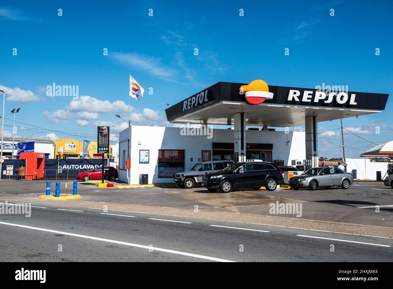 Repsol Gas Station in Isla Cristina, Huelva Stock Photo - Alamy