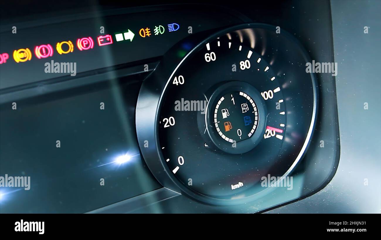 Car tachometer detail with increasing rpm value. Scene. Close up of ...