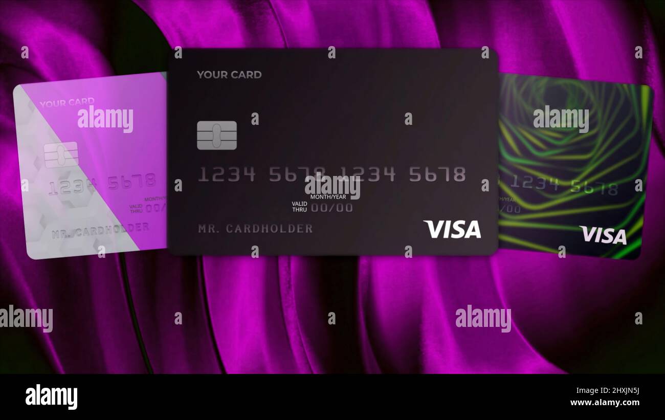 Visa bank cards animation on colorful background. Motion. Online ...