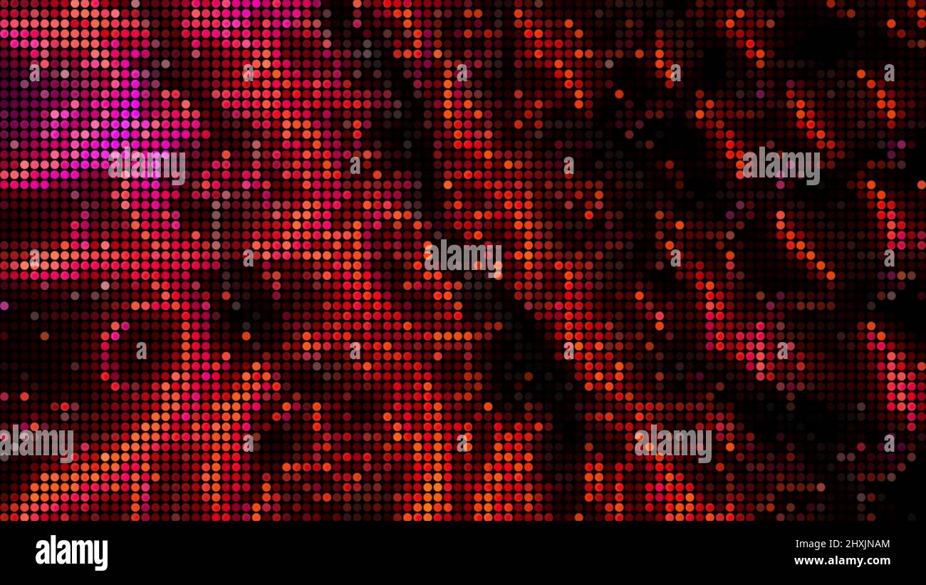 Pixelated shimmering background with red rows of glowing circles with ...