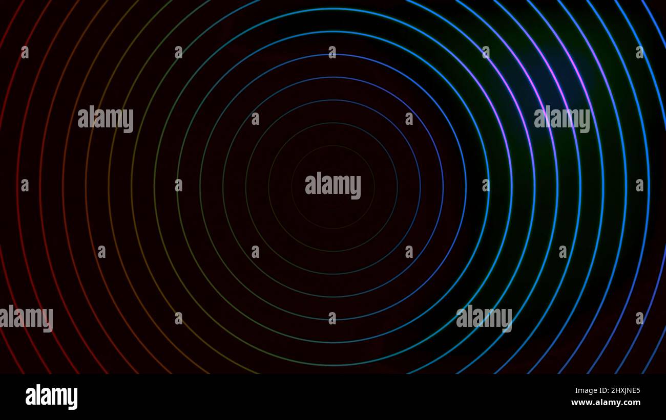 Spreading circles on dark background. Motion. Hypnotic animation with ...