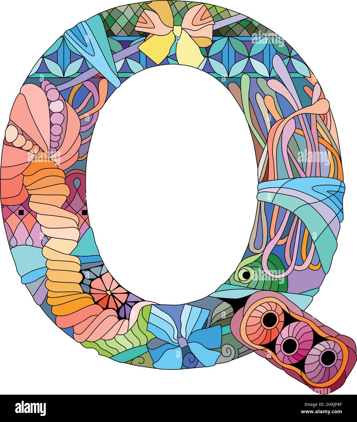 Zentangle stylized alphabet - letter Q. Vector illustration. Ethnic ...