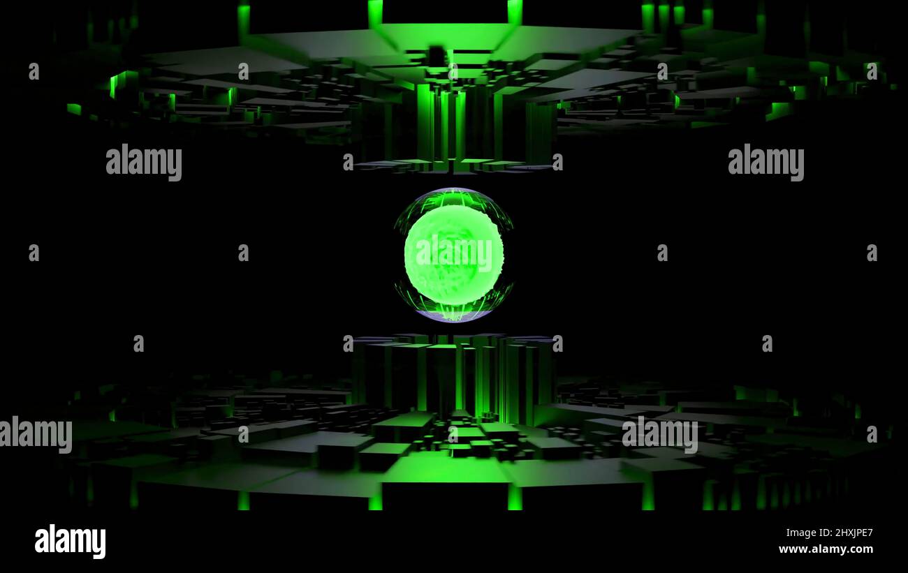 Glowing ball in futuristic machine. Design. Rotating futuristic ...