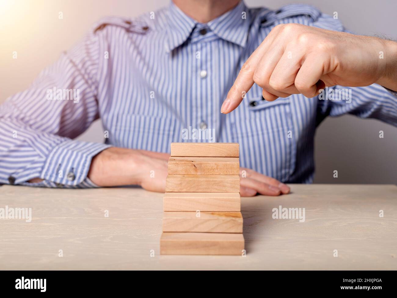 Career ladder concept. Wood blocks stairs. Goal and aspiration pointed ...