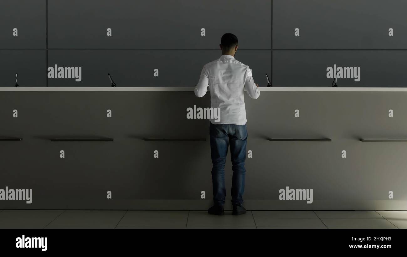 Minimalistic interior of a hotel lobby with the reception desk. HDR ...