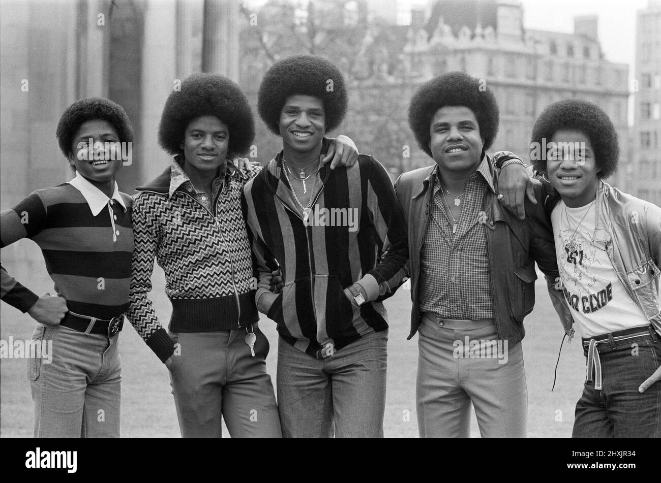 The Jackson 5 pop group pictured at Hyde Park Corner. They are Randy ...