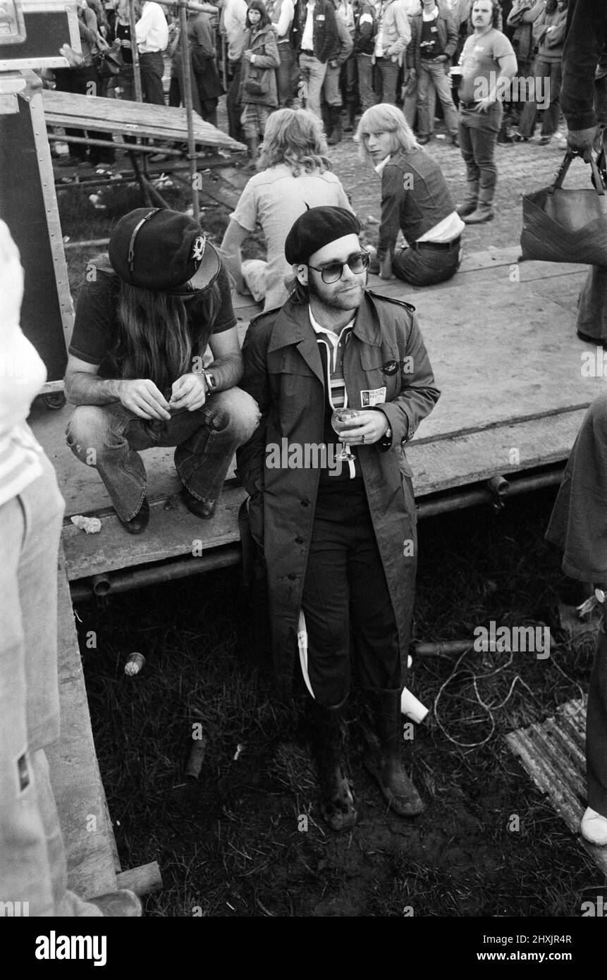 Elton John pictured at Reading Rock Festival. August 1977 Stock Photo ...