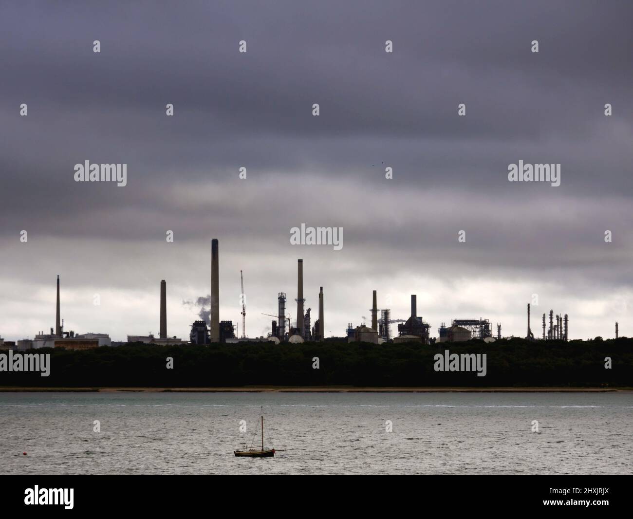 Fawley oil refinery, Hampshire, seen from across Southampton Water ...