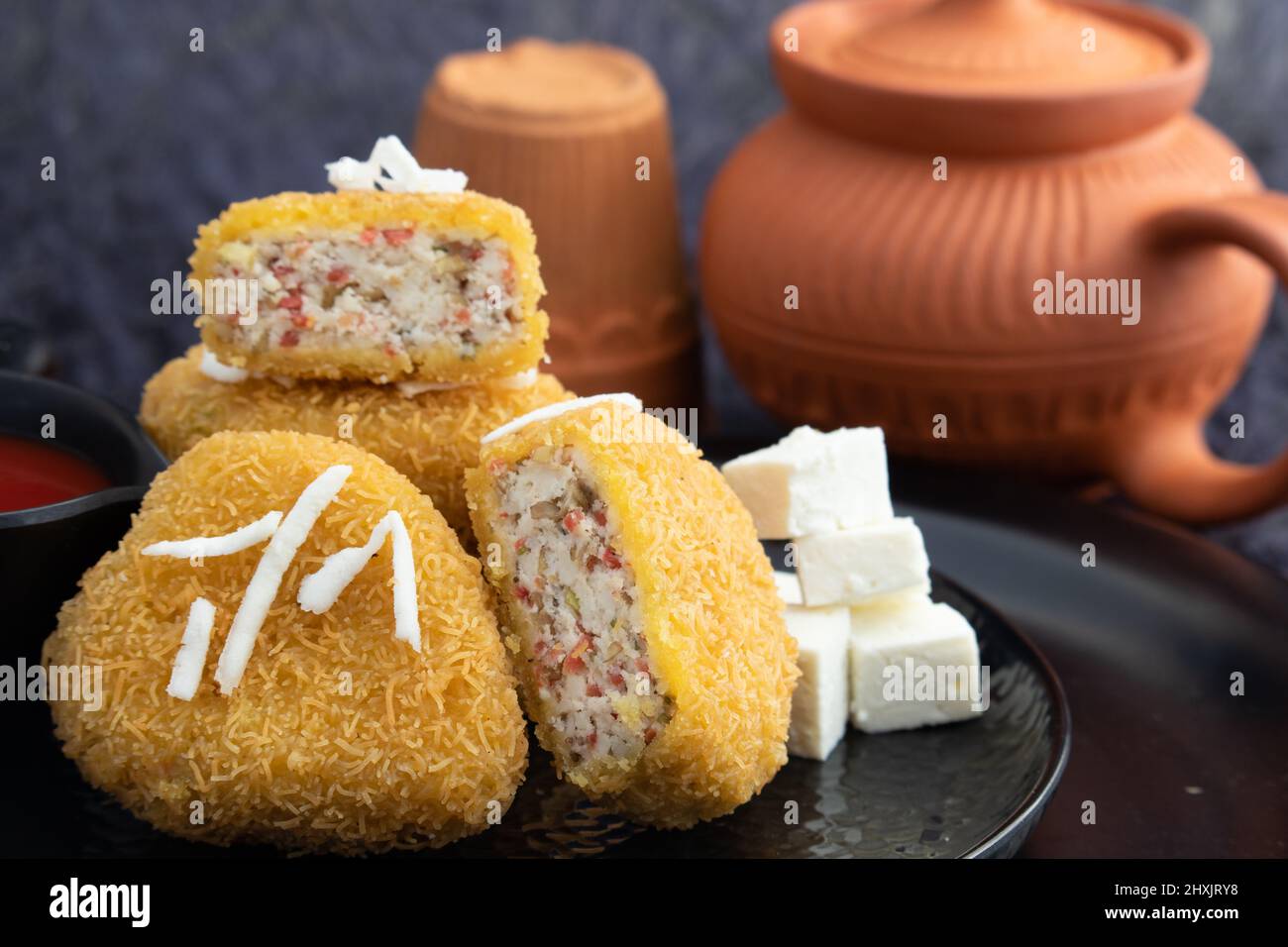 Heart Shaped Veg Paneer Cutlet Tikki With Bhujia Sev Coating Made Of ...