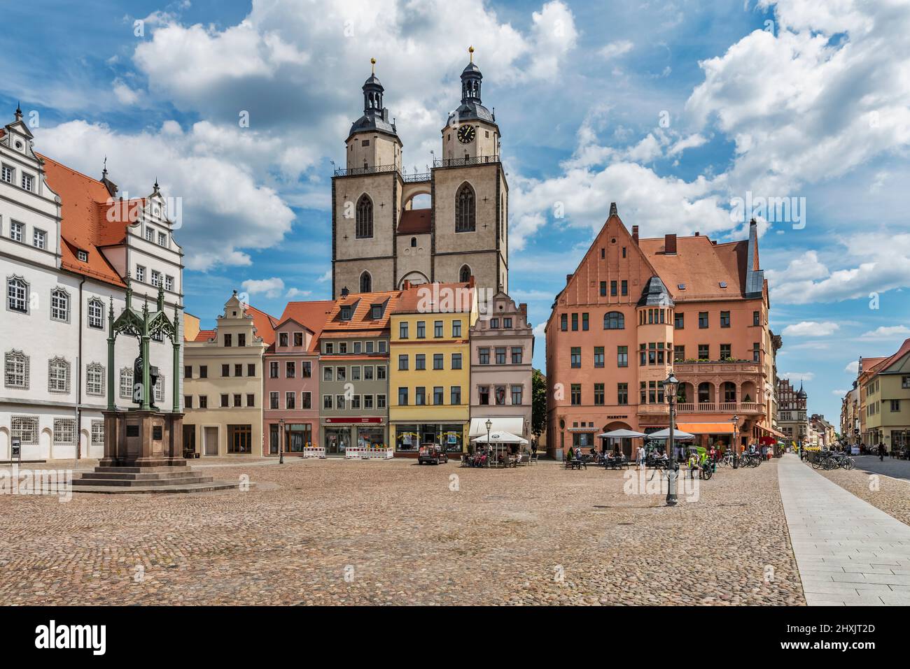 View over the Wittenberg market square to the monument of Martin Luther ...