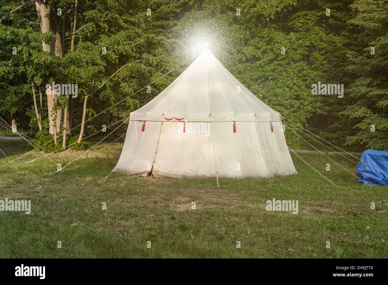 Military medieval camp with tents and weapons. Sunshine. Military tents ...