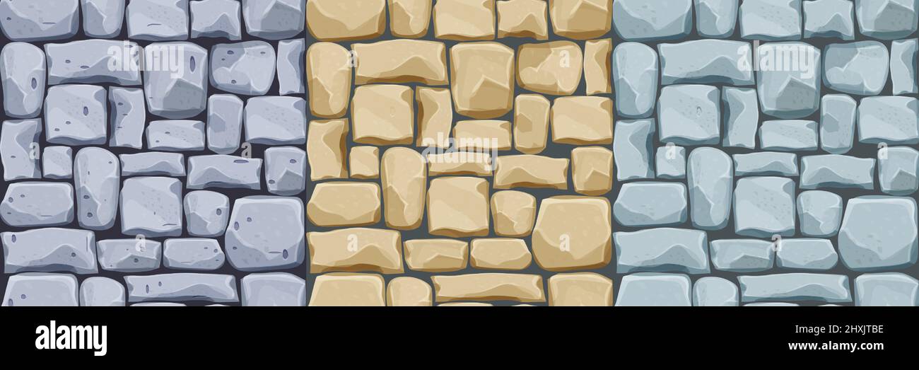 Set stone wall from bricks, rock, game background in cartoon style ...