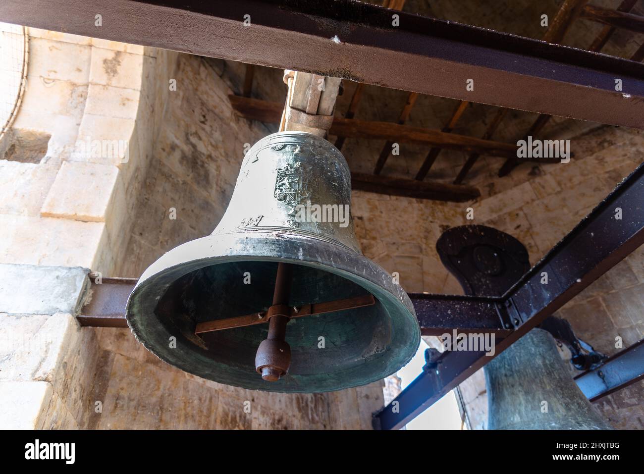 Old church bell in the tower of an old christian church in Salamanca ...