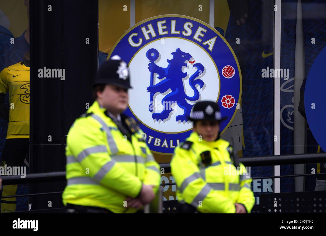 Police infront of the Chelsea club shop outside Stamford Bridge, home ...