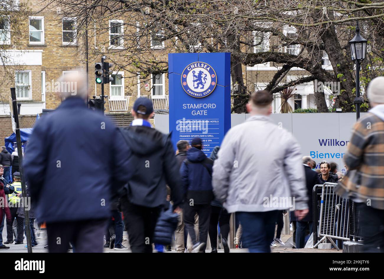 Fans arrive at Stamford Bridge, home of Chelsea FC, before their ...