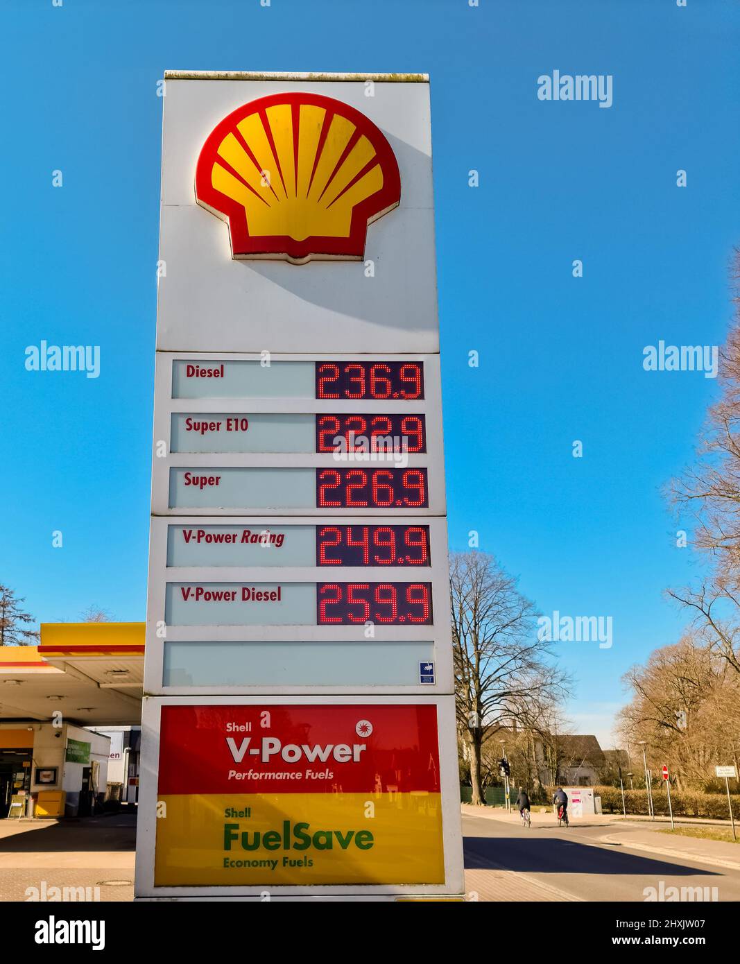 Logo and fuel prices of Shell in Germany. Shell is a brand of ...