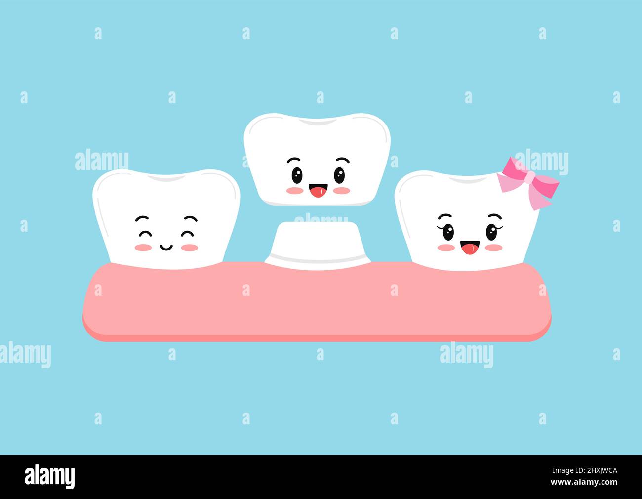 Cute tooth with crown in gum dental vector emoji character isolated ...