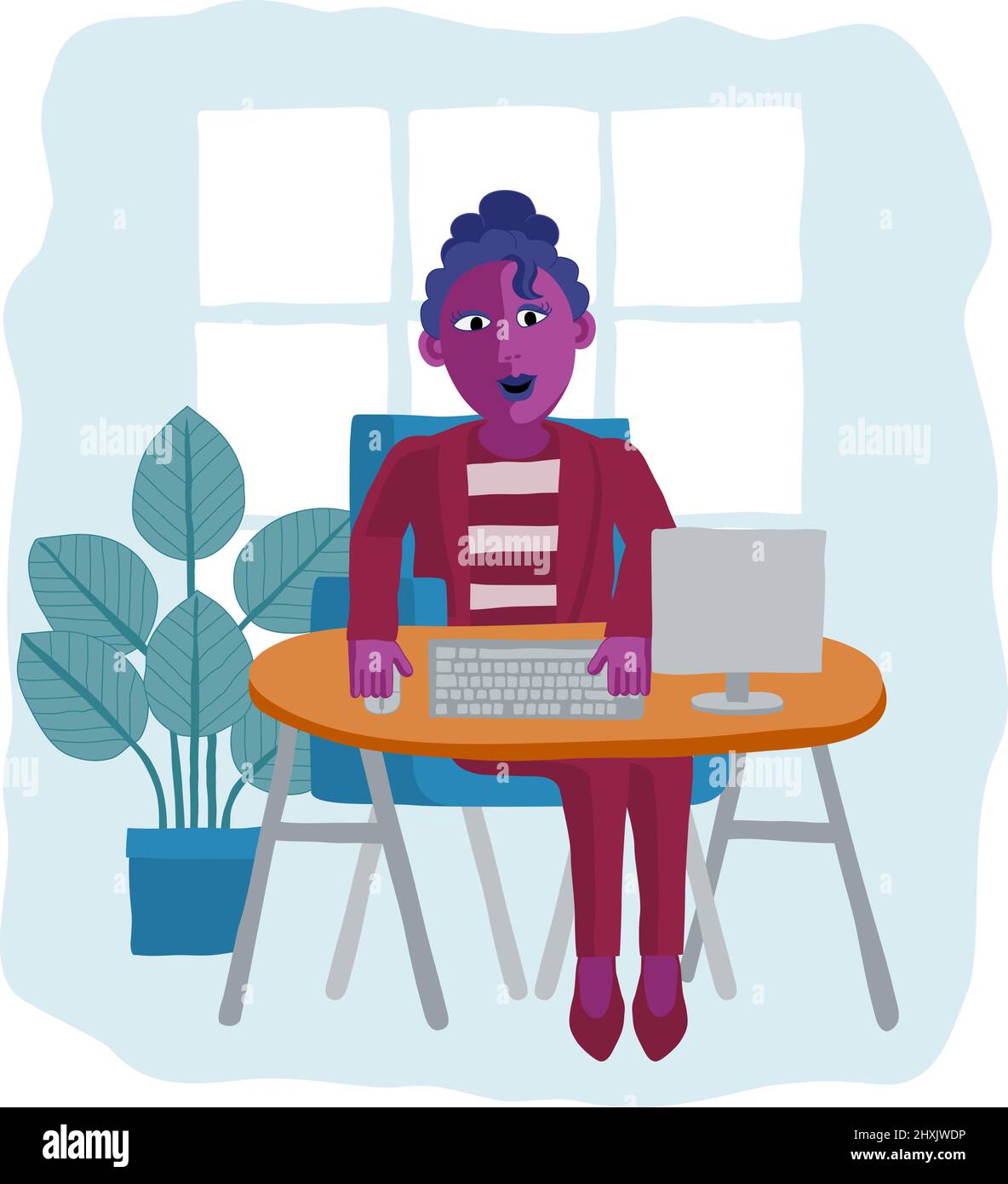 Woman Working Behind Desk Computer Workstation Stock Vector Image & Art ...