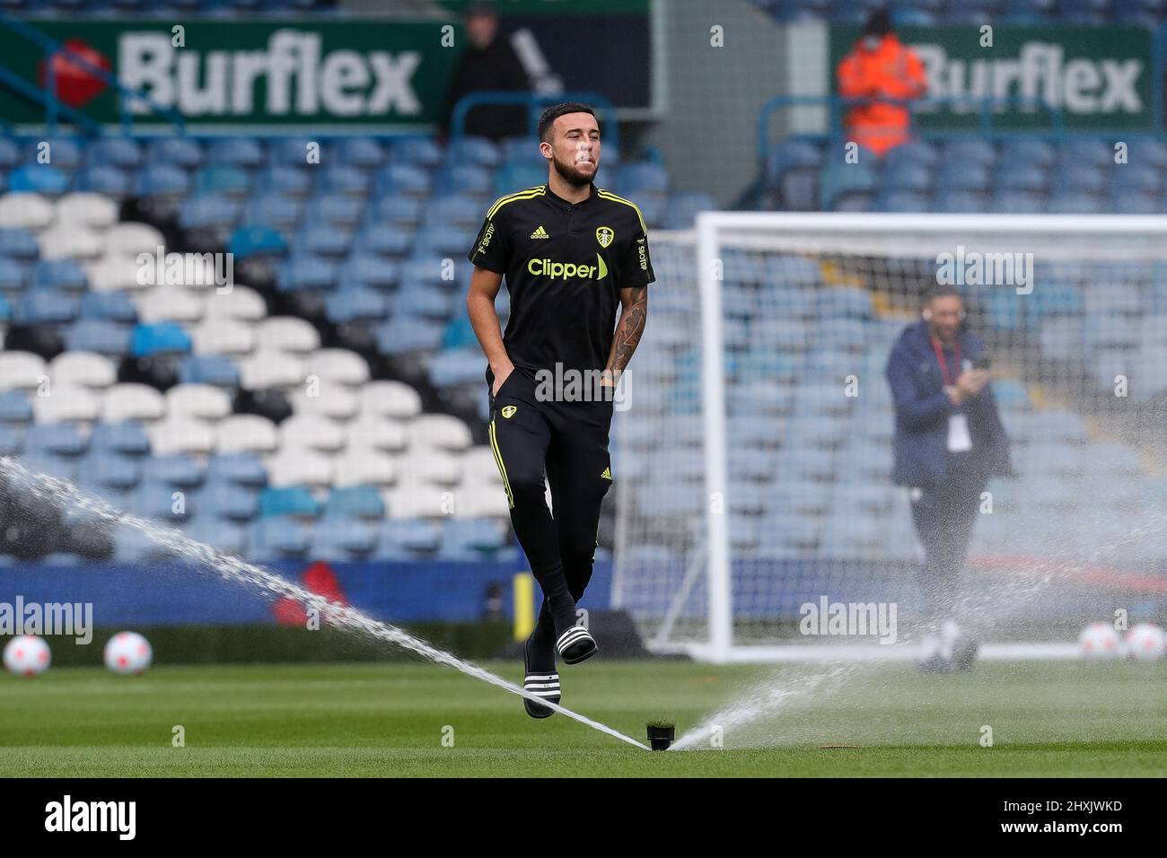 Sam Greenwood #42 of Leeds United during the pre match pitch inspection ...