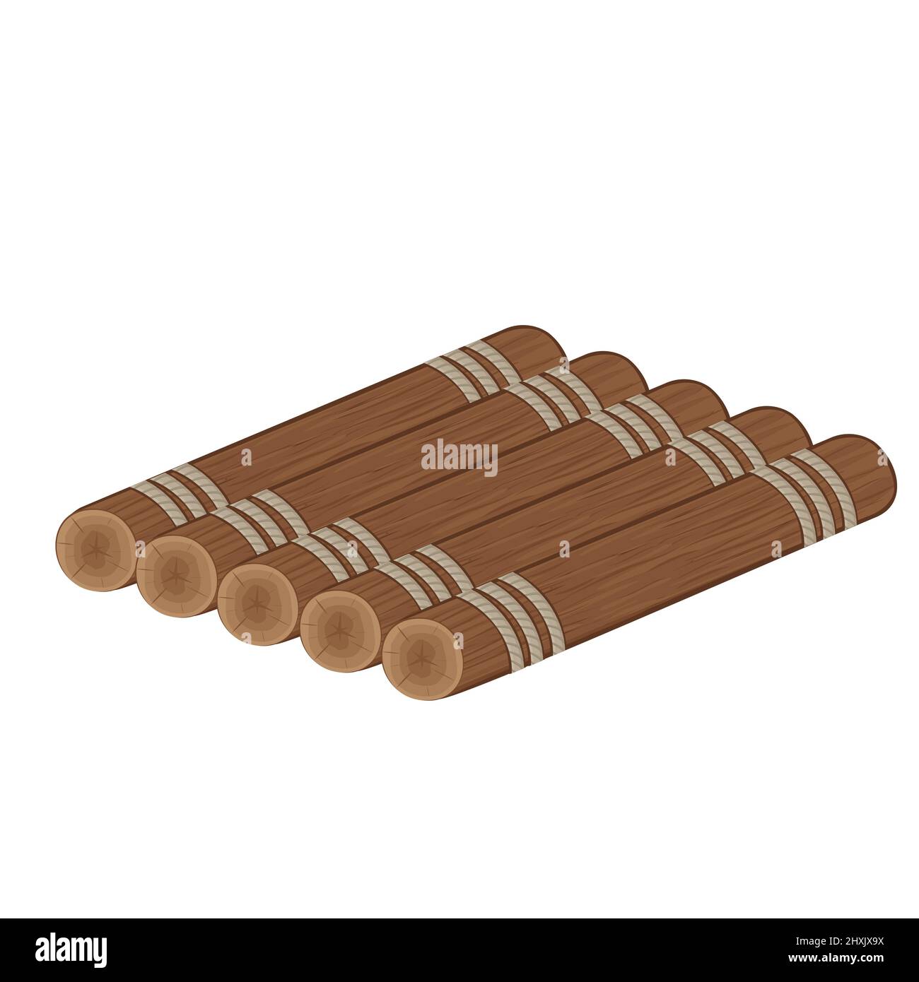 wooden raft made of logs and boards, color isolated vector illustration ...