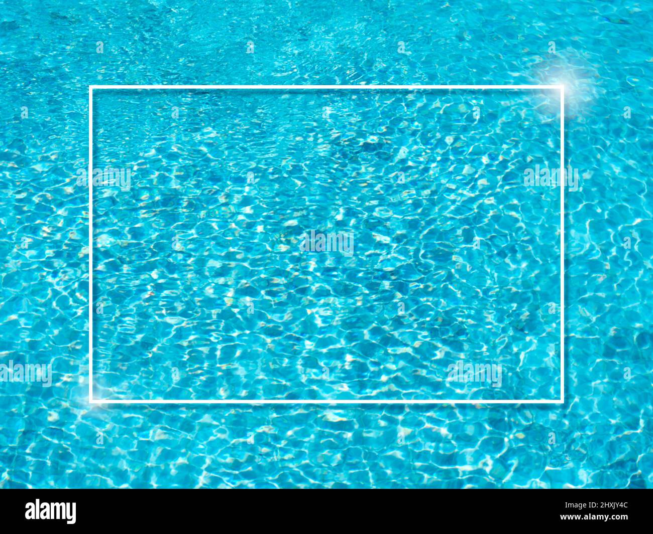 A minimalist white thin line makes a decorated square frame on blue ...