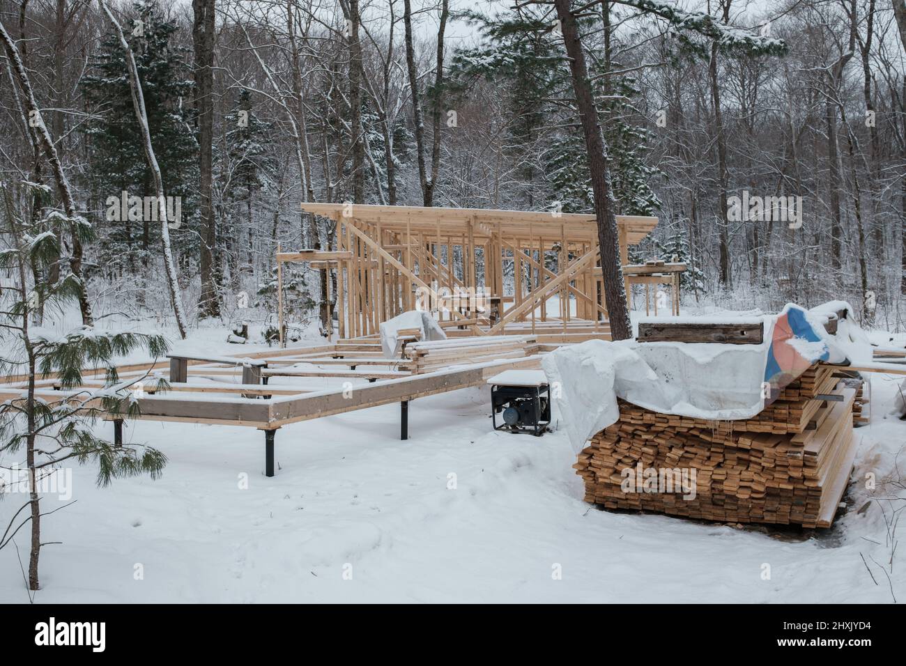 Construction site, frame and foundation of a new house Stock Photo - Alamy