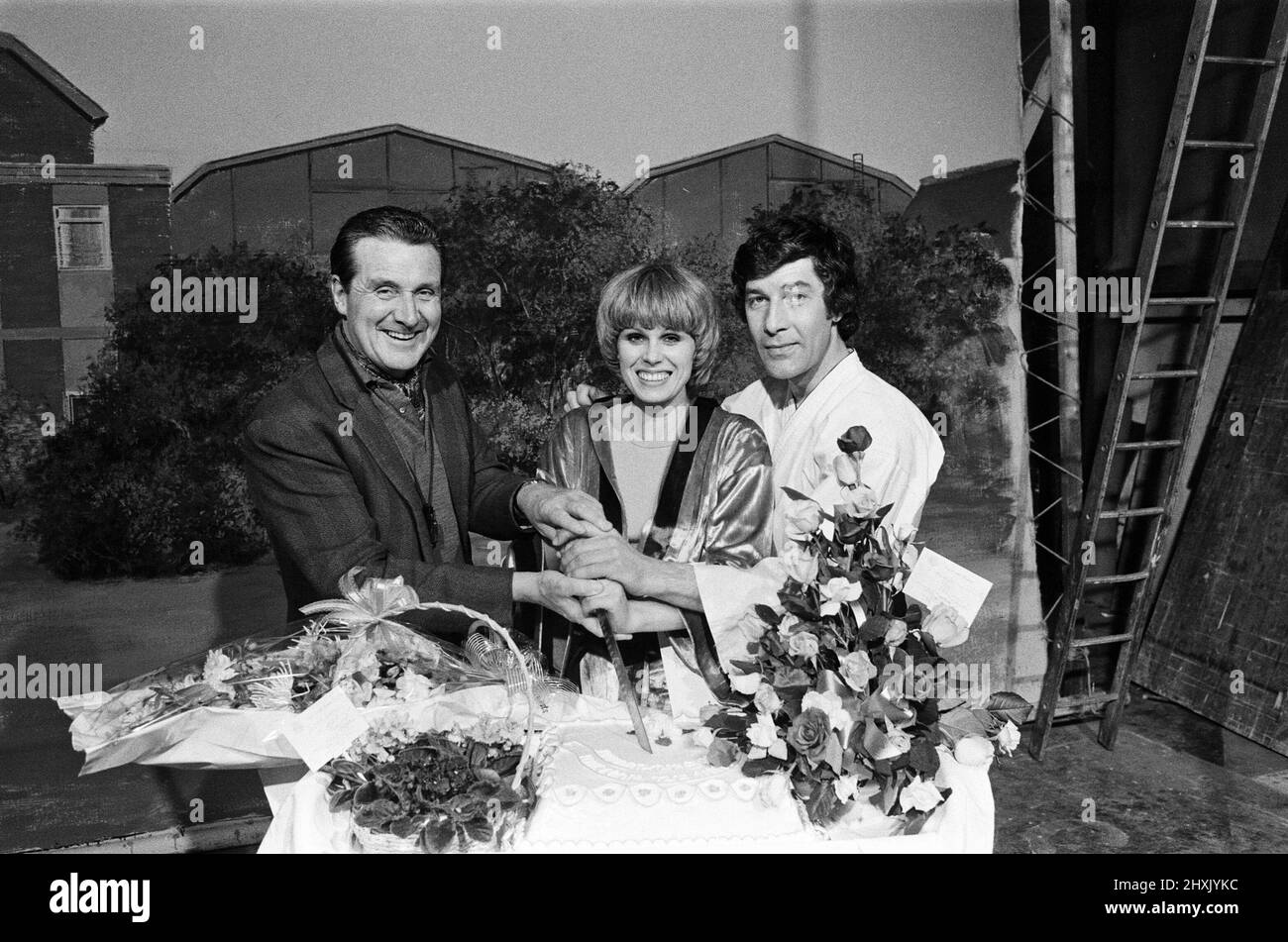 The stars of the New Avengers L-R Brian Macnee, Joanna Lumley and ...