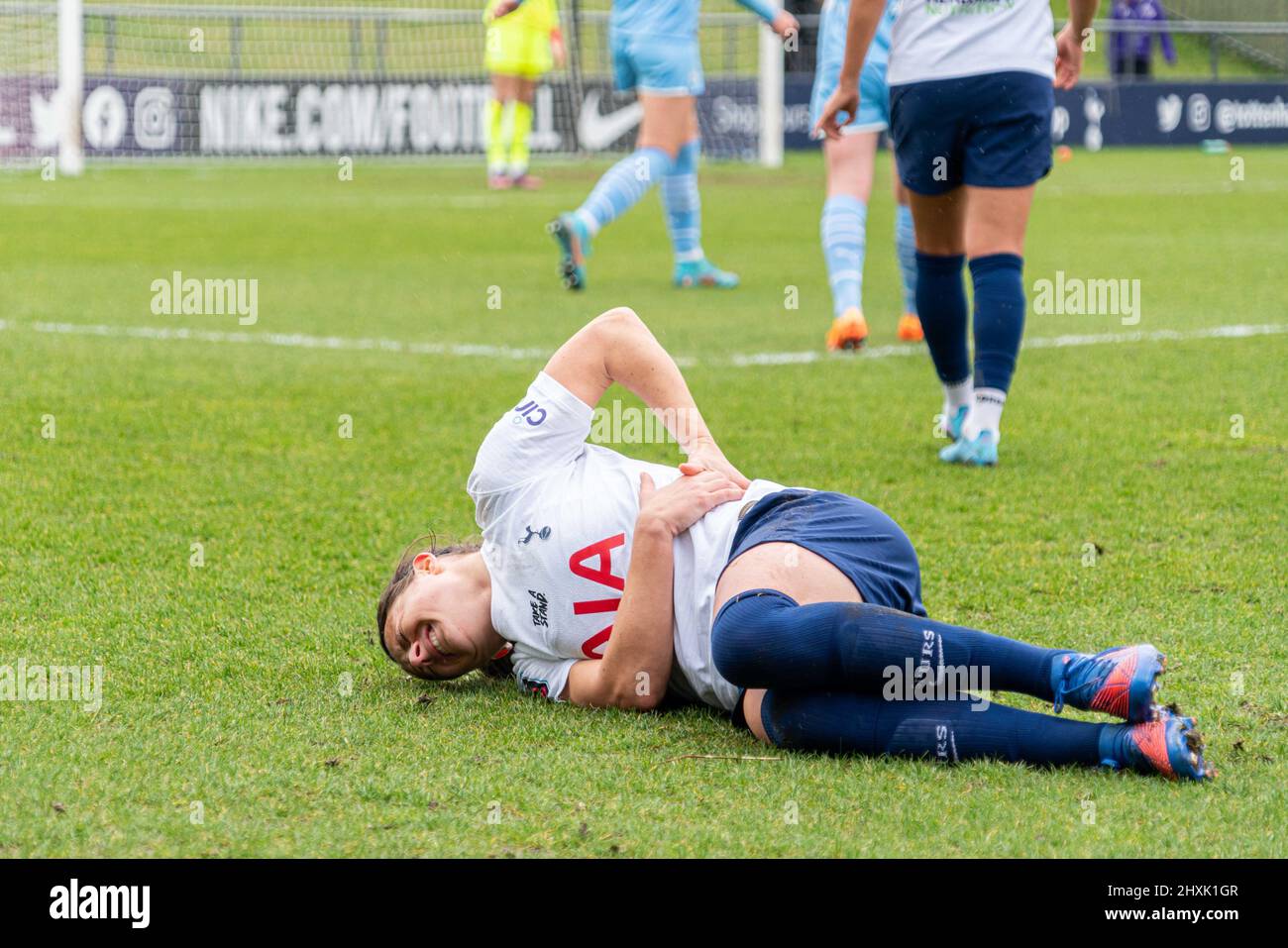 London, UK. 13th Mar, 2022. Maeva (21 Tottenham) gets injured during ...