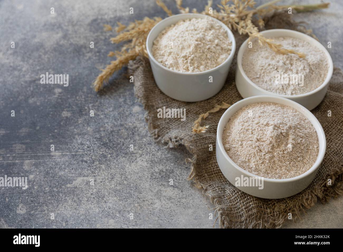 Food and baking ingredient. Wheat flour coarse from whole wheat grains ...