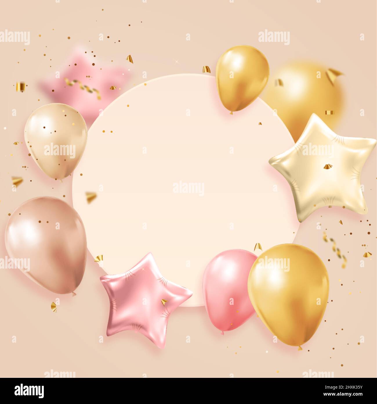 Happy Birthday congratulations banner design with Confetti, Balloons ...