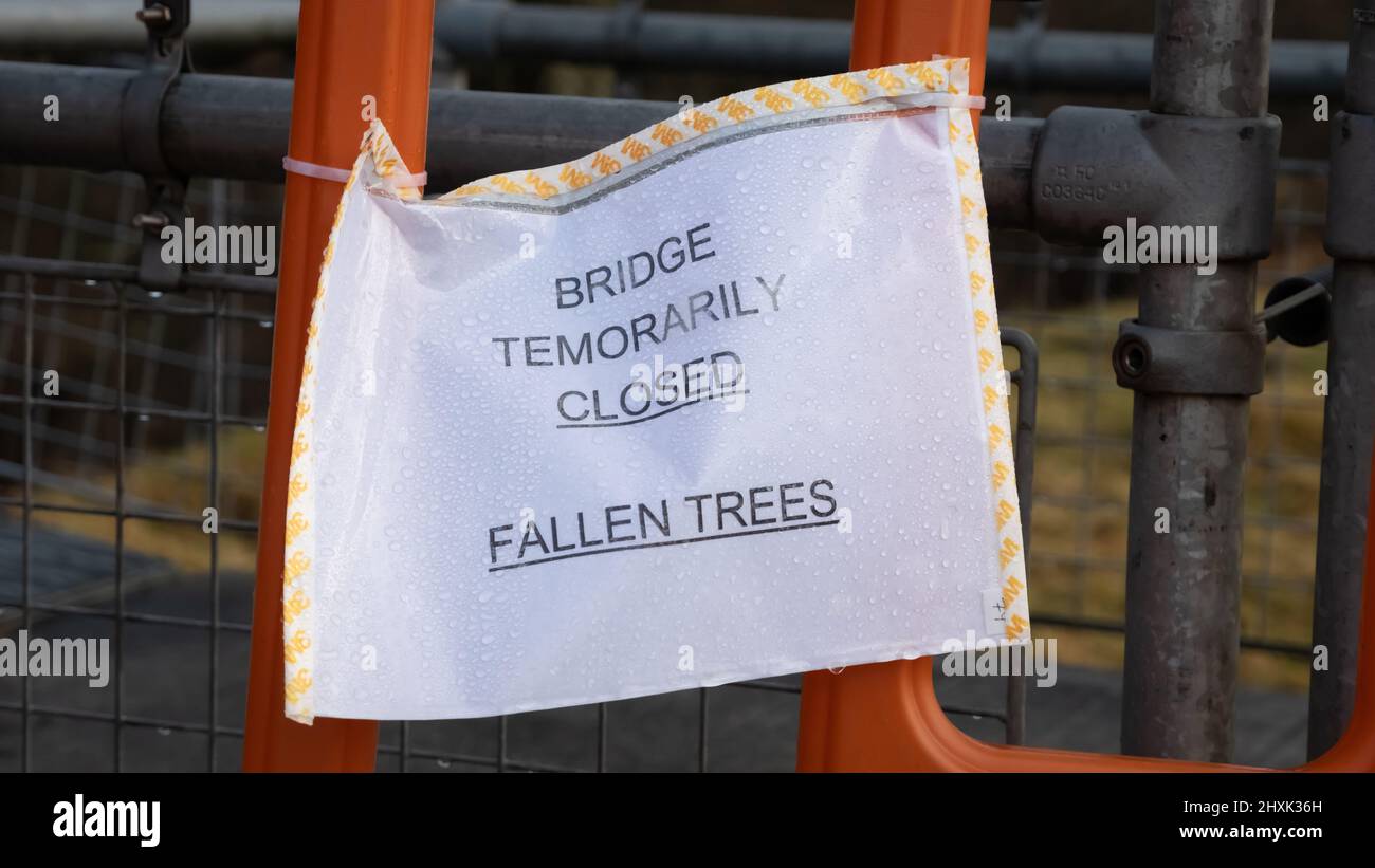 Kendoon, Scotland - December 27th 2021: 3M tape holding a bridge ...