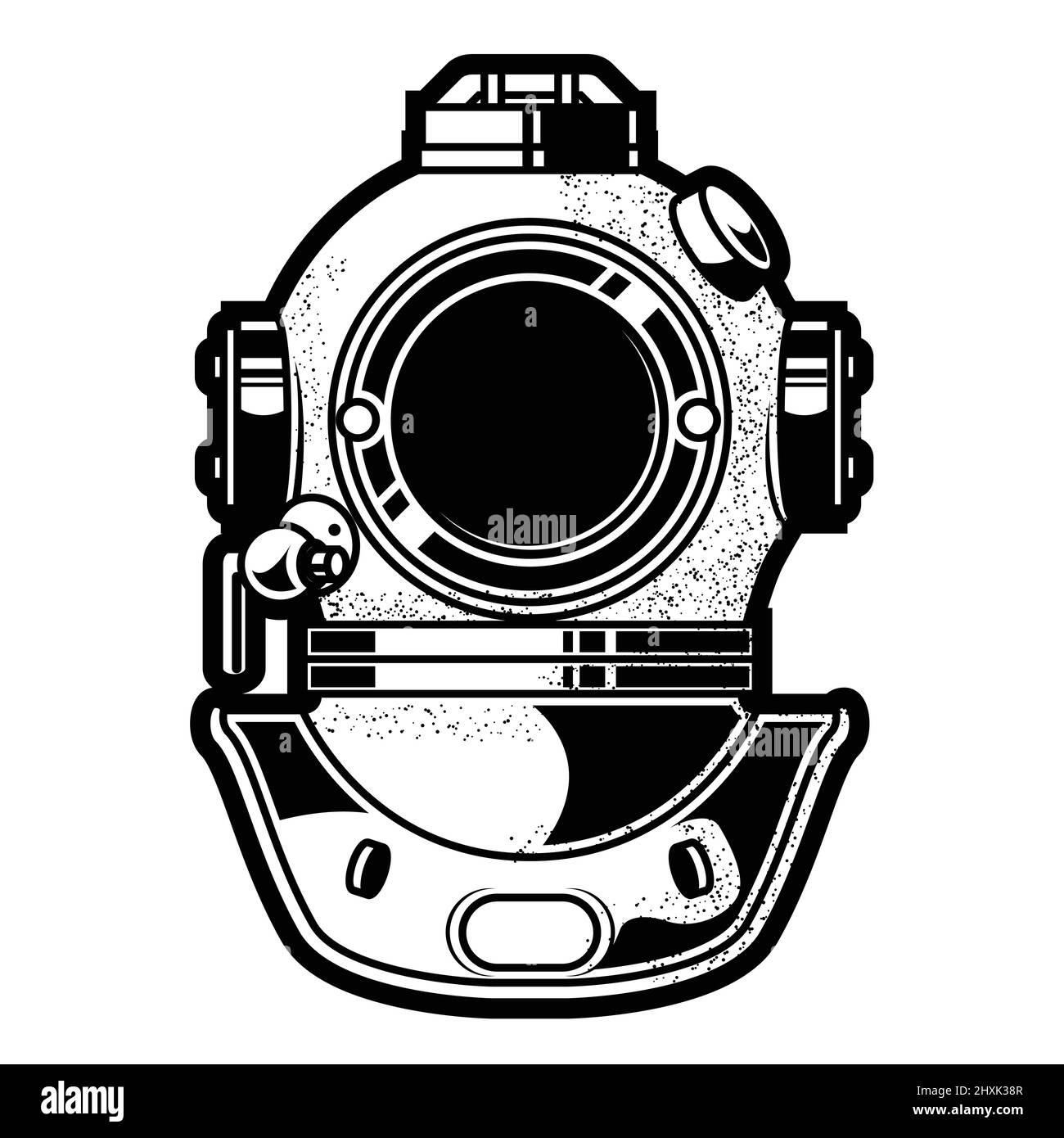 Old deep-sea diving helmet, heavy scuba headpiece, submergence ...